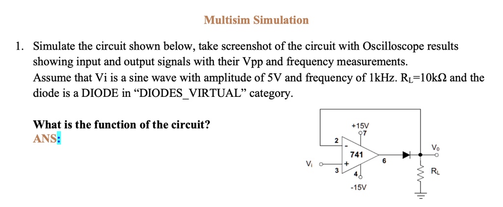 Multisim Simulation Simulate the circuit shown below, take screenshot of the circuit with ...