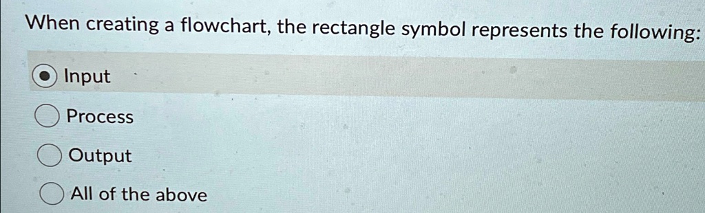 When creating a flowchart, the rectangle symbol represents the ...