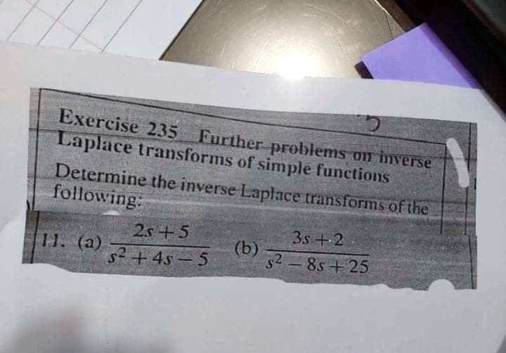 Exercise 235 Further Problems On Inverse Laplace Transforms Of Simple