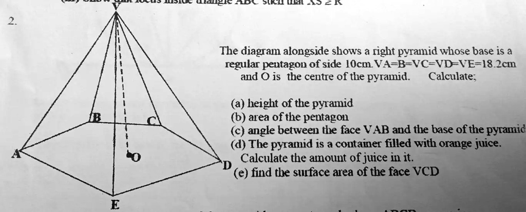 2. B The diagram alongside shows a right pyramid whose base is a ...