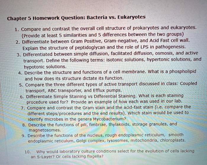 SOLVED: Chapter 5 Homework Questions: Bacteria vs. Eukaryotes Compare ...