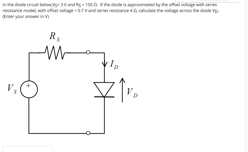SOLVED: In the diode circuit below, VS = 3 V and RS = 150 Î©. If the diode is approximated by ...