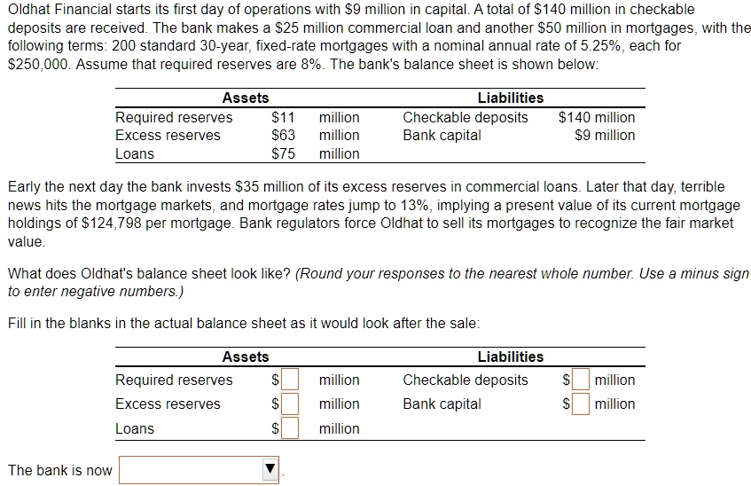 SOLVED: The bank is now required to adjust its balance sheet to reflect ...