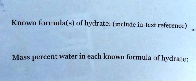 known formulas of hydrate include in text reference mass percent water ...