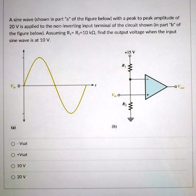 SOLVED: A sine wave (shown in part a of the figure below) with a peak-to-peak amplitude of 20 V ...