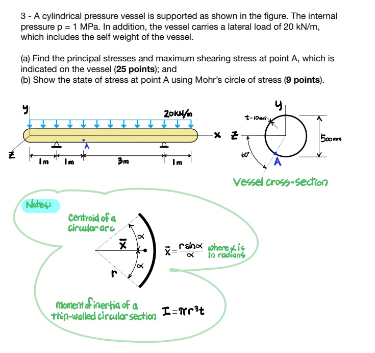 SOLVED: 3 - A cylindrical pressure vessel is supported as shown in the ...