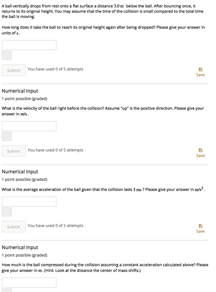 a ball vertically drops from rest onto flat surface distance 30m below ...