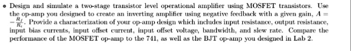 SOLVED: Design and simulate a two-stage transistor level operational ...