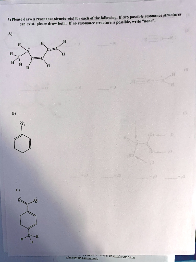 SOLVED: 5) Please druw resonance structurels) for cach of the following ... SOLVED: 5) Please druw resonance structurels) for cach of the following ...
