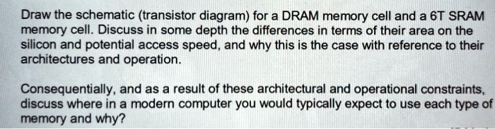 SOLVED: Draw the schematic (transistor diagram) for a DRAM memory cell and a 6T SRAM memory cell ...