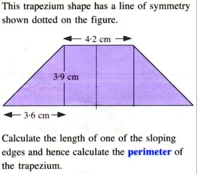 This trapezium shape has a line of symmetry shown dotted on the figure ...