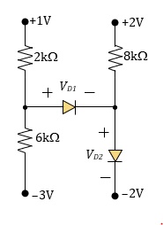 SOLVED: Find the Voltage VD and current ID of each diode in the following circuit assuming a ...