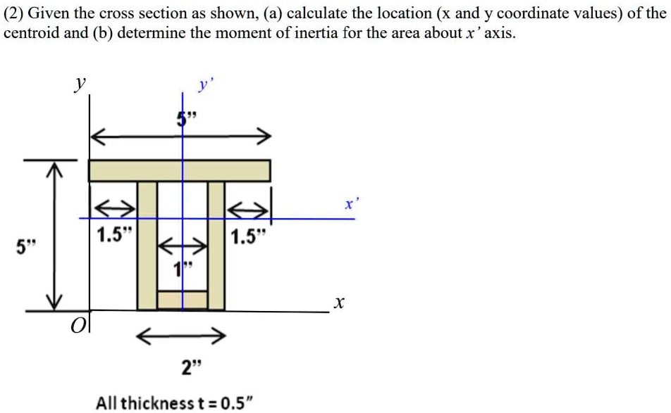 (2) Given the cross section as shown, (a) calculate the location (x and y coordinate values) of ...