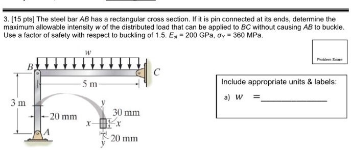 SOLVED: The steel bar AB has a rectangular cross section. If it is pin ... SOLVED: The steel bar AB has a rectangular cross section. If it is pin ...