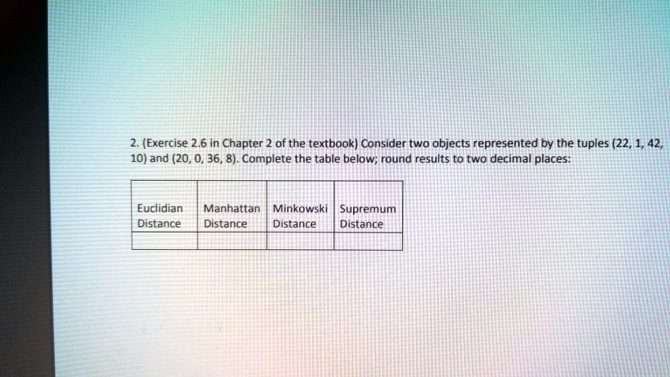 SOLVED: 2. (Exercise 2.6 in Chapter 2 of the textbook) Consider two objects represented by the ...