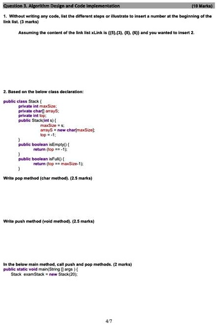 Solved Question 3 Algorithm Design And Code Implementation 10 Marks 1 Without Writing Any 