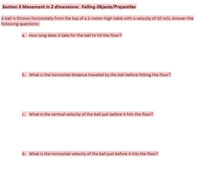 SOLVED: Section 3: Movement in 2 Dimensions - Falling Objects ...