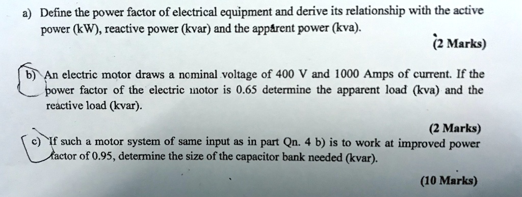 A Define The Power Factor Of Electrical Equipment And Derive Its Relationship With The Active