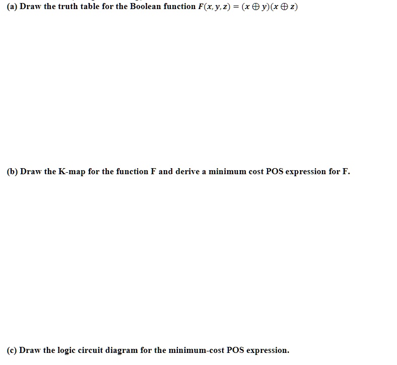 Solved A Draw The Truth Table For The Boolean Function Fx Y Z X âˆ§ Yx âŠ• Z Draw 