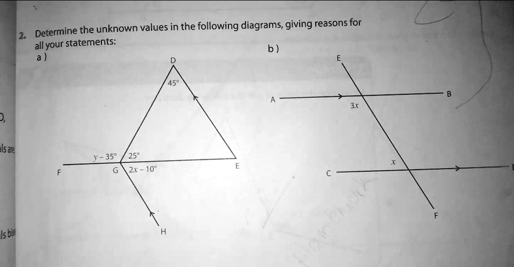 2. Determine the unknown values in the following diagrams, giving reasons for all your ...