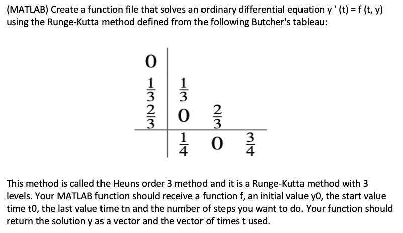 Solved Matlab Create A Function File That Solves An Ordinary 6970
