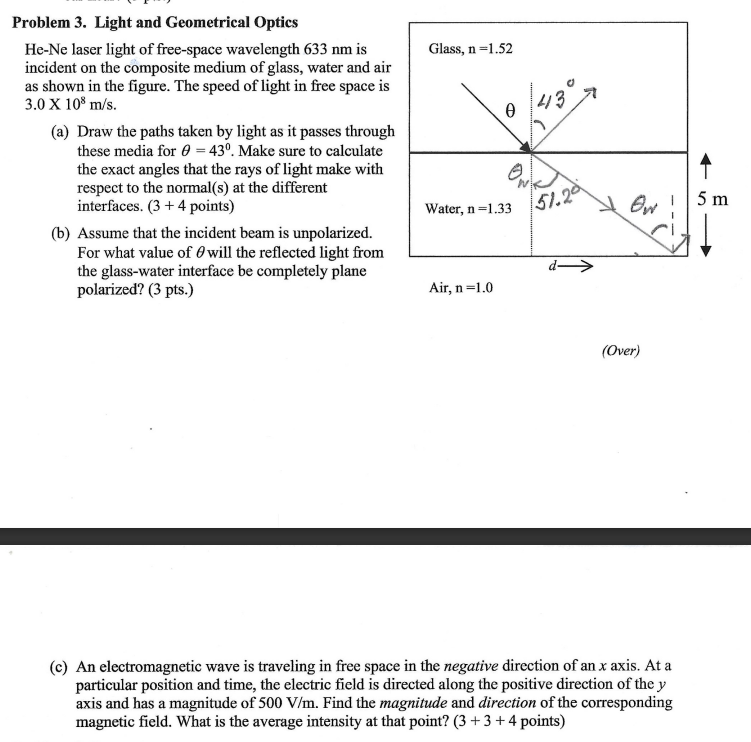[GET ANSWER] Problem 3. Light and Geometrical Optics He-Ne laser light ...