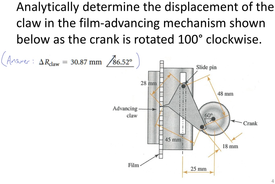 Analytically determine the displacement of the claw in the...