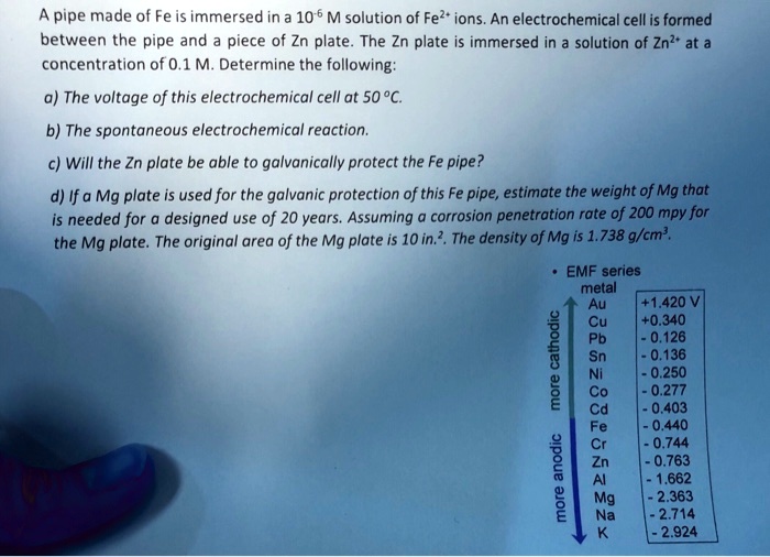 SOLVED: A pipe made of Fe is immersed in a 10M solution of Fe ions. An ...