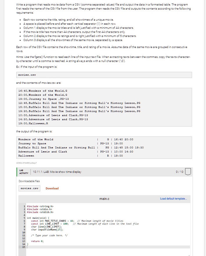 In C Language Write A Program That Reads Movie Data From A Csv Comma Separated Values File