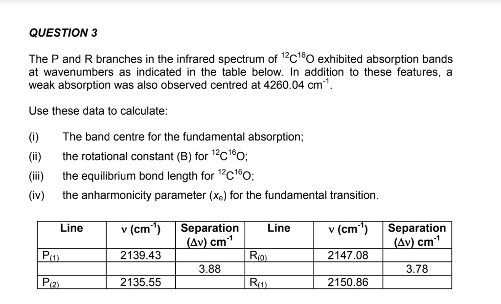 SOLVED: QUESTION 3 The P and R branches in the infrared spectrum of ...
