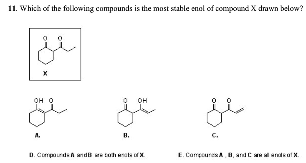 SOLVED: 11. Which of the following compounds is the most stable enol of ...