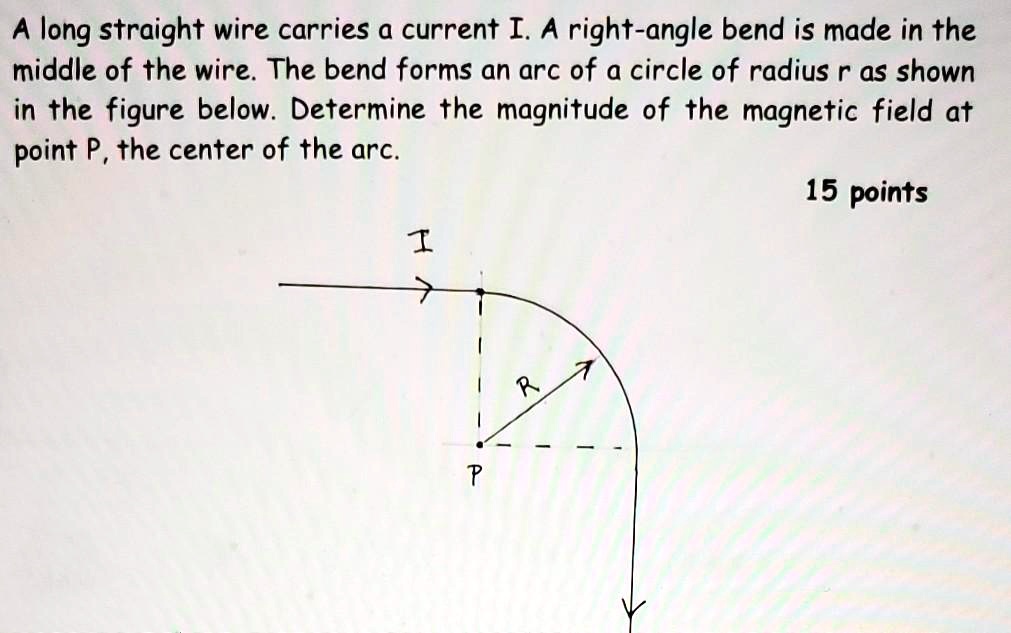 long straight wire carries a current i a right angle bend is made in ...