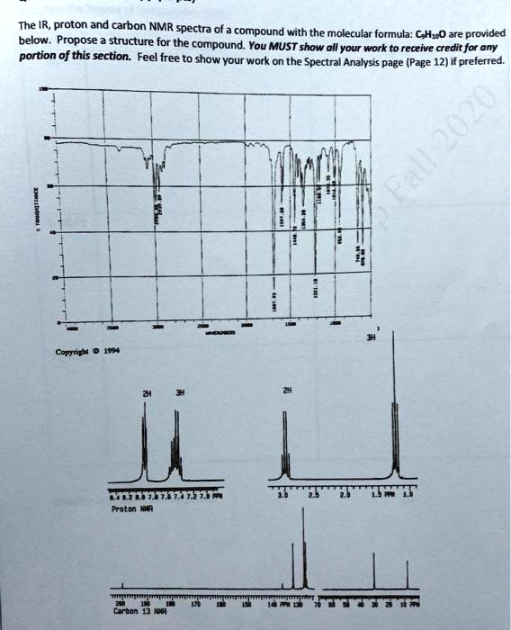 SOLVED: The IR, proton and carbon NMR spectra of 3 compound with the ...