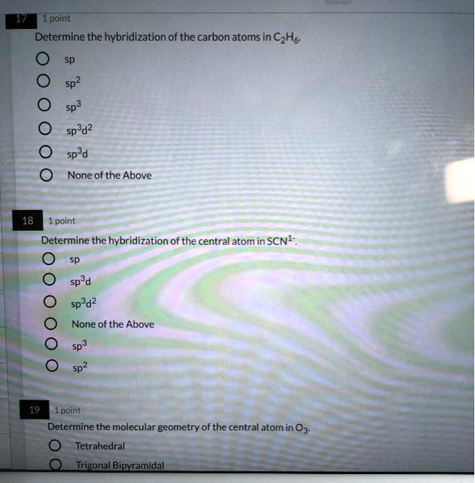 SOLVED: Determine the hybridization of the carbon atoms in C2H6: sp3 ...
