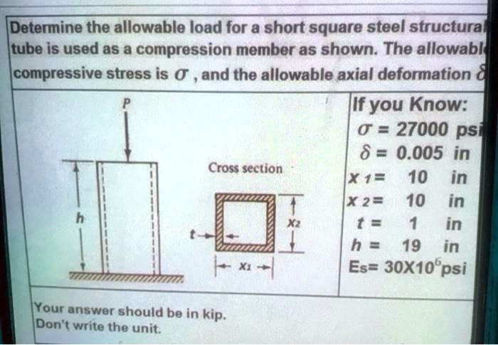SOLVED: Determine the allowable load for a short square steel structural tube used as a ...