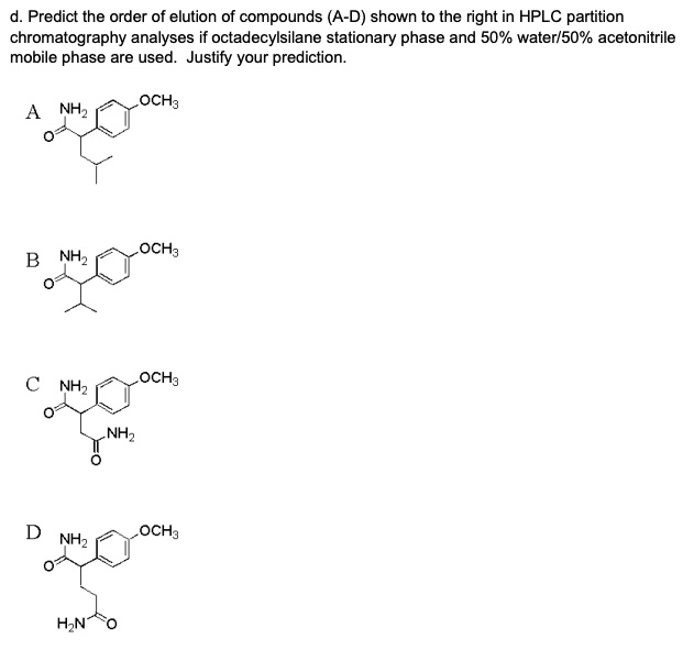 SOLVED: Predict the order of elution of compounds (A-D) shown to the ...