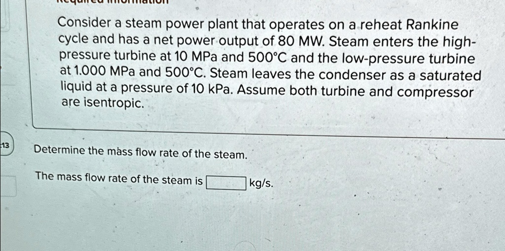SOLVED: Consider a steam power plant that operates on a reheat Rankine ...