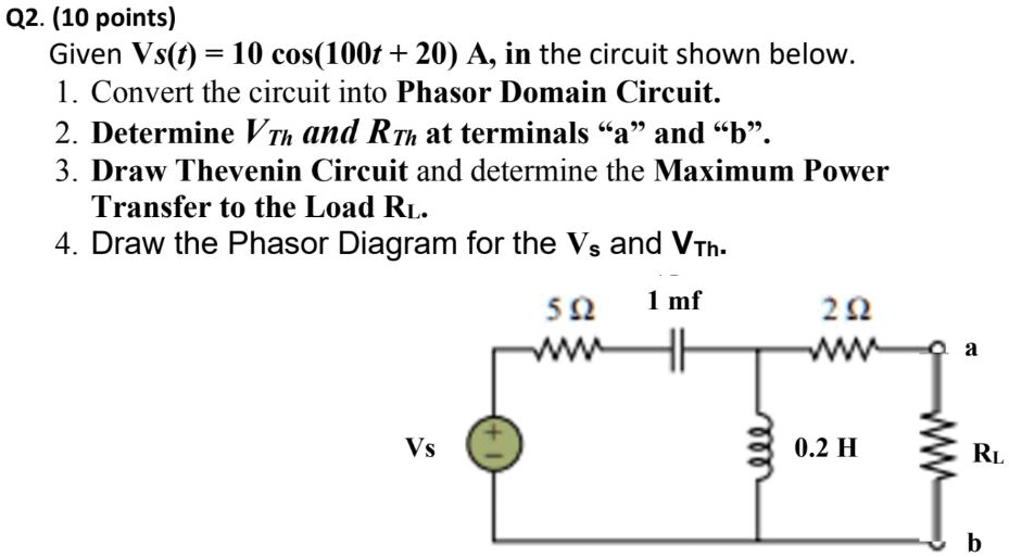 SOLVED: Q2. (10 points) Given Vs(t) = 10 cos(100t+20) A, in the circuit ... SOLVED: Q2. (10 points) Given Vs(t) = 10 cos(100t+20) A, in the circuit ...
