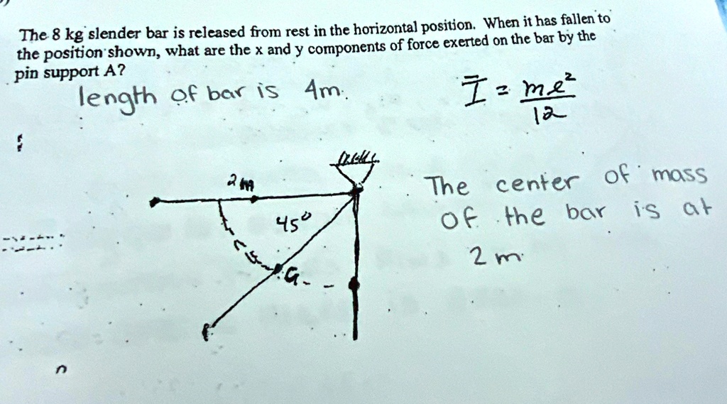 The 8 kg slender bar is released from rest in the horizontal...