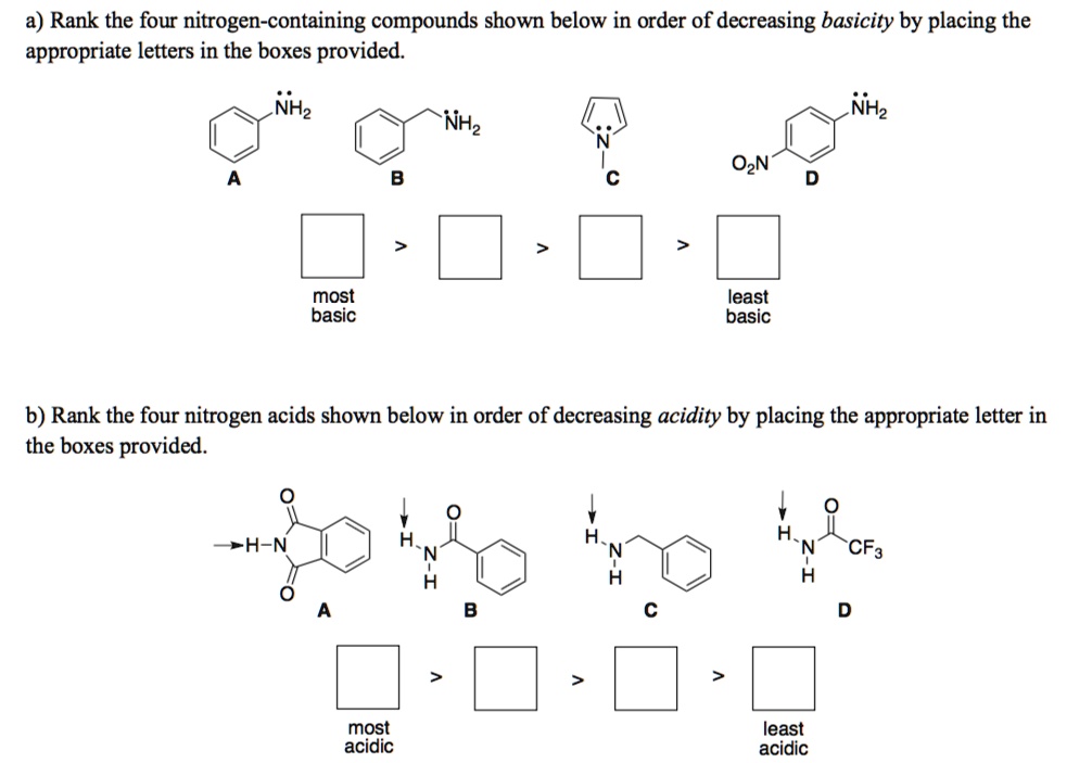 2 rank the four nitrogen containing compounds shown below in...
