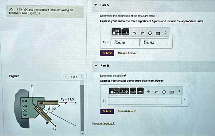 SOLVED: Texts: FB = 1.95 kN and the resultant force acts along the positive u axis (Figure 1 ...