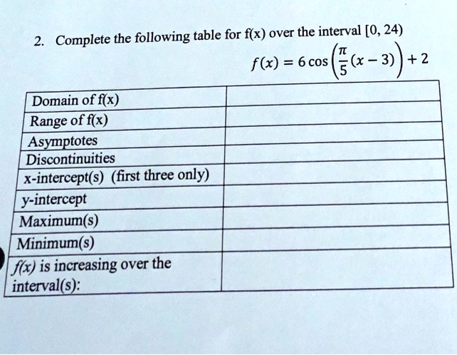 [GET ANSWER] complete the following table for fx over the interval 0 24 ...