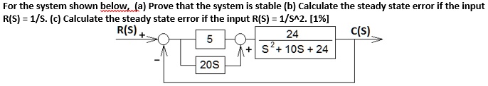 SOLVED: For the system shown below: a) Prove that the system is stable. b) Calculate the steady ...