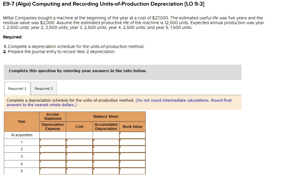 E9-7 (Algo) Computing and Recording Units-of-Production Depreciation ...