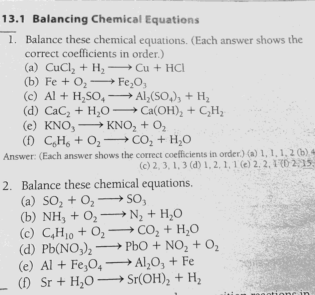 131 balancing chemical equations 1 balance these chemical equations each answer shows the ...