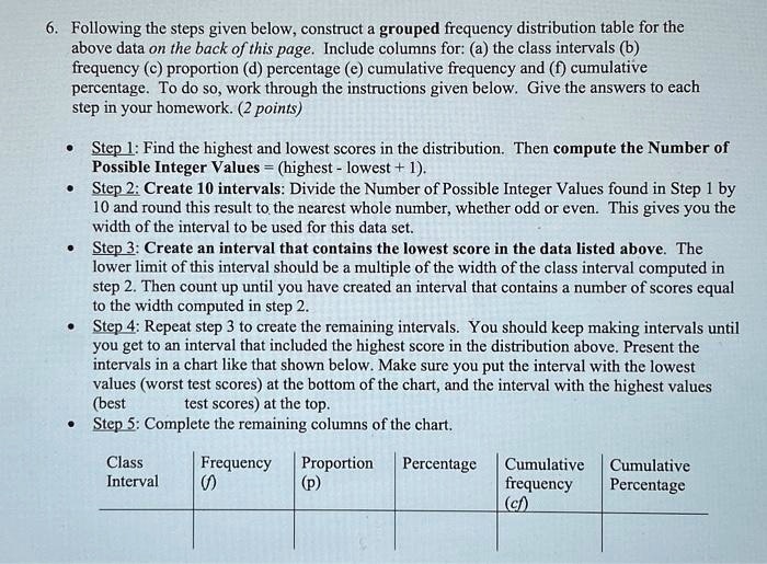 SOLVED: Texts: 6. Following the steps given below, construct a grouped frequency distribution ...