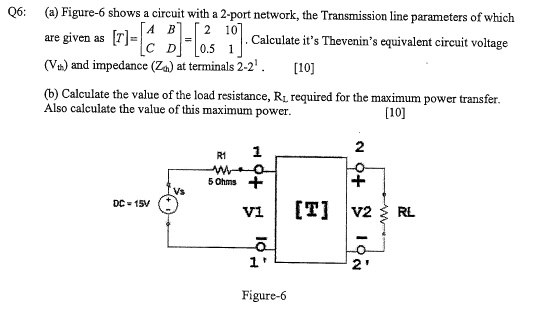 SOLVED: Q6: (a) Figure-6 shows a circuit with a 2-port network, the Transmission line parameters ...