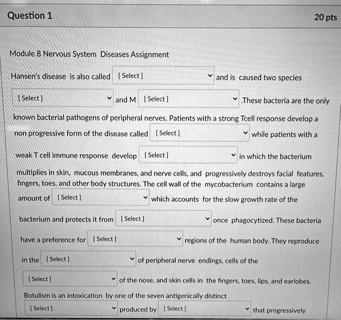 SOLVED: Question 1 20 pts Module 8 Nervous System Diseases Assignment ...