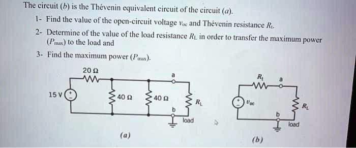 The circuit (b) is the Thévenin equivalent circuit of the circuit (a). 1- Find the value of the ...