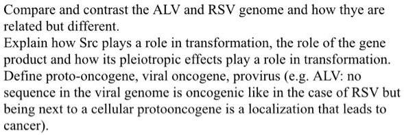 SOLVED: Compare and contrast the ALV and RSV genomes and how they are ...